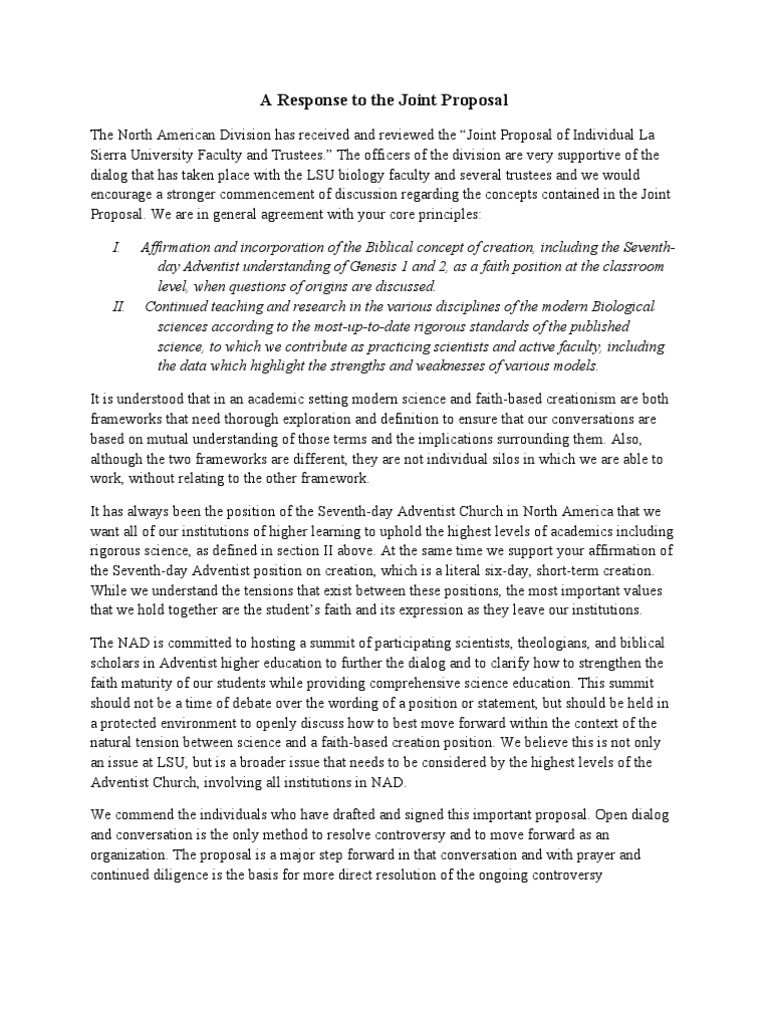 North American Division Response To Joint Proposal | PDF