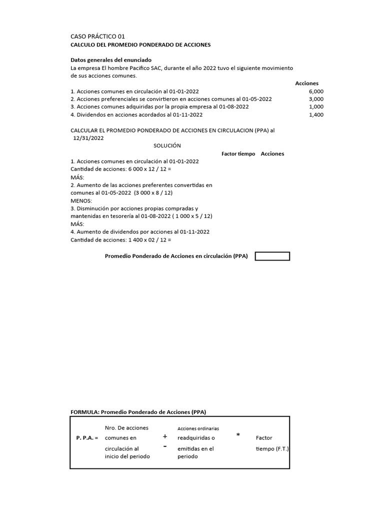 Casos Practicos NIC 33 Ganancias Por Acción (Est) | PDF | Compartir (Finanzas) | Acciones ...