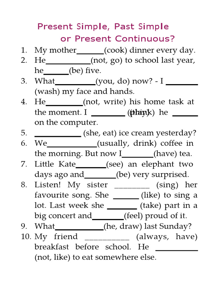 Practica - Present Simple-Present Continuous and Past Simple | PDF