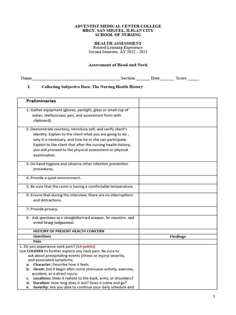 Head and Neck Assessment Guide | PDF | Headache | Pain