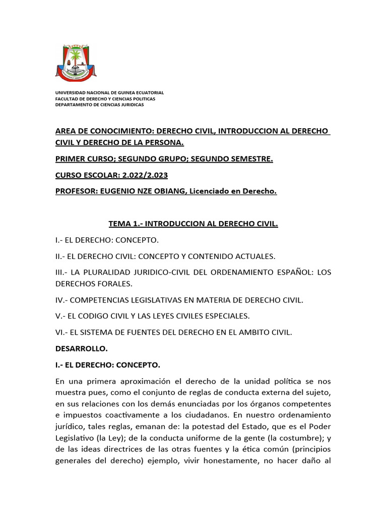 Tema 1 Introduccion Al Derecho Civil | PDF Tema 1 Introduccion Al Derecho Civil | PDF
