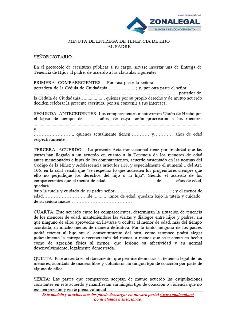 Acta de Entrega de Menor Al Padre | PDF