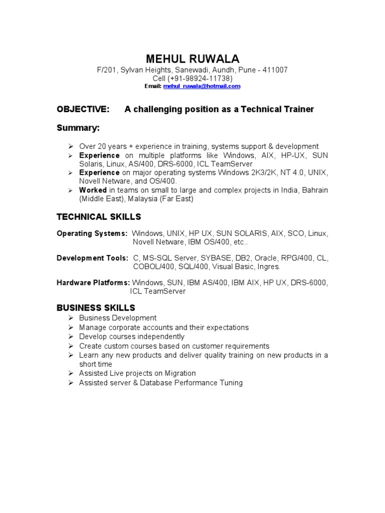 Mehul Technical Trainer Profile | PDF | Ibm Db2 | Computer Network