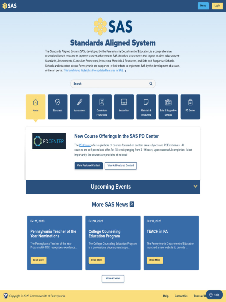 Sas - Pennsylvania Department of Education Standards Aligned System ...