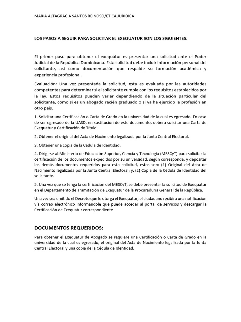Los Pasos A Seguir para Solicitar El Exequatur | PDF | Colegio de ...