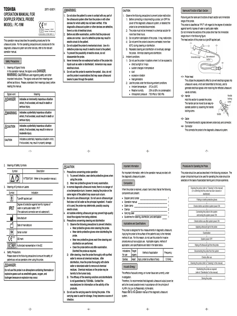 Operation Manual For Doppler Pencil Probe Model: Pc-19M: Warning | PDF ...