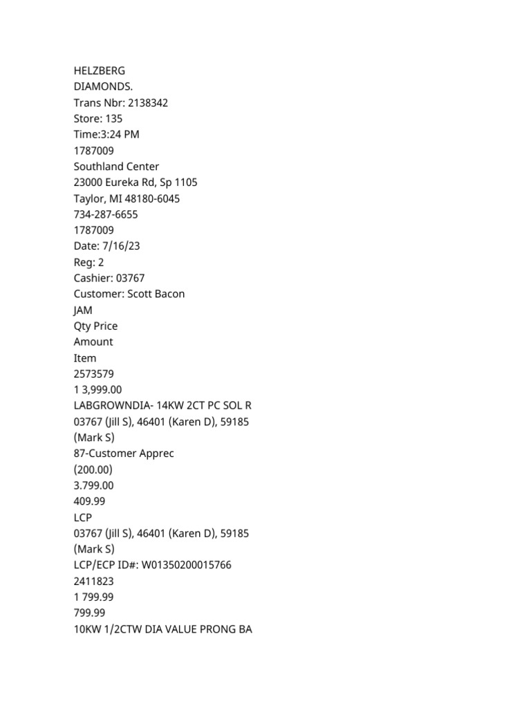 Helzberg Diamond Receipt | PDF