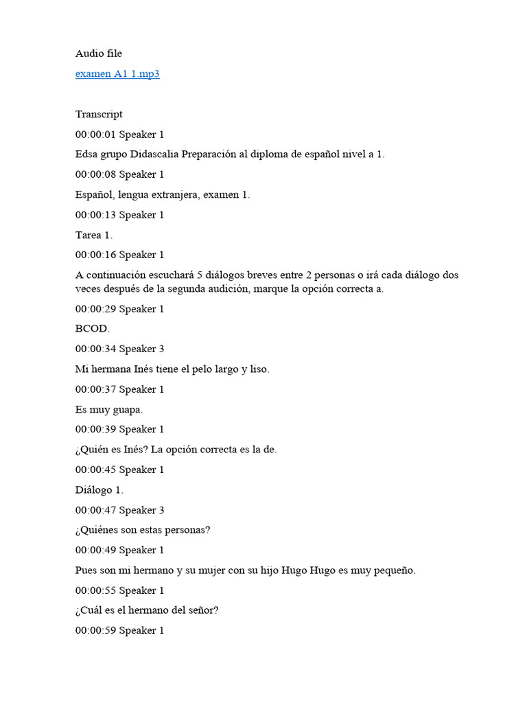 Audio file A1 Español transcript | PDF
