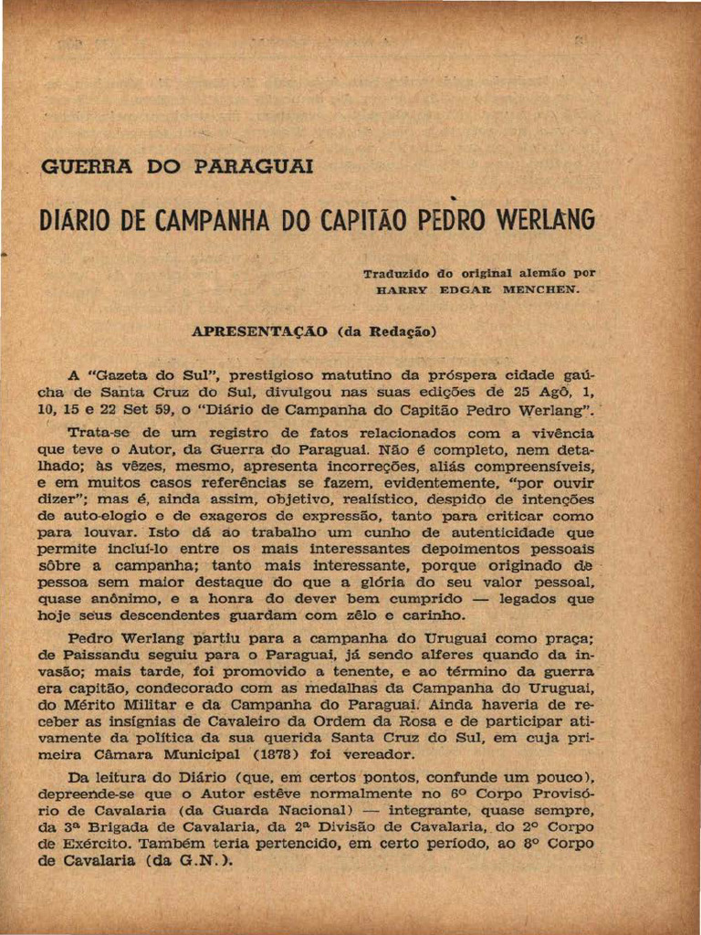 Diário de Campanha Do Capitão Pedro Werlang | PDF