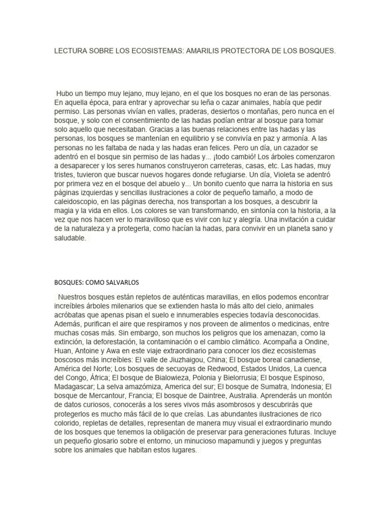 Lectura Sobre Los Ecosistemas | PDF | Hadas | Los bosques