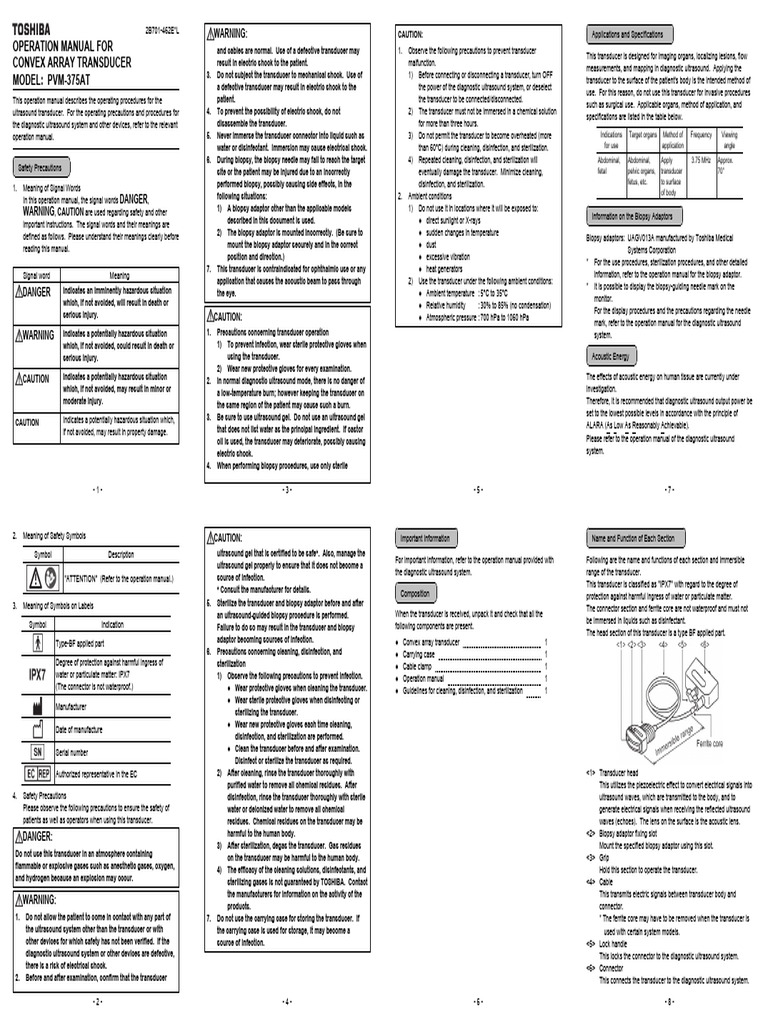 Operation Manual For Convex Array Transducer Model: Pvm-375At | PDF ...