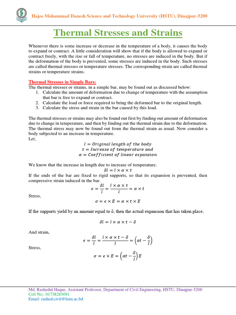 Thermal Stresses and Strains | PDF | Young's Modulus | Stress (Mechanics)