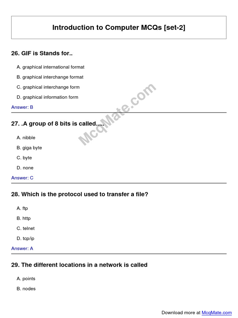 Introduction To Computer Solved MCQs (Set-2) | PDF | Computer Data Storage | Input/Output