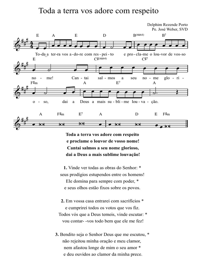 Toda A Terra Vos Adore Com Respeito Melodia Delphim e Pe Weber ...