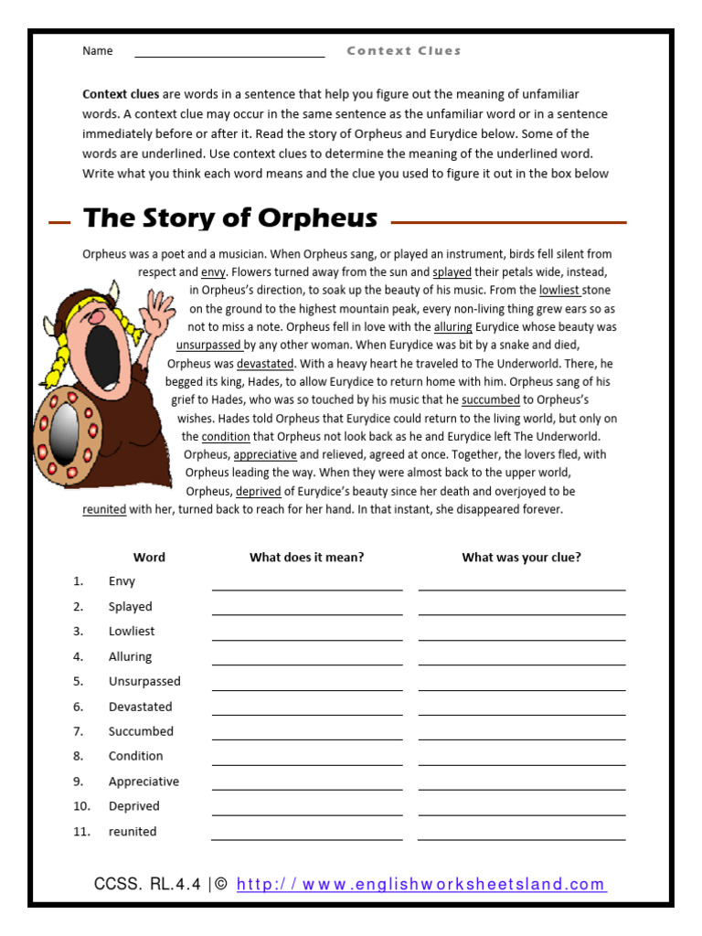 Context Clues in Orpheus' Story | PDF