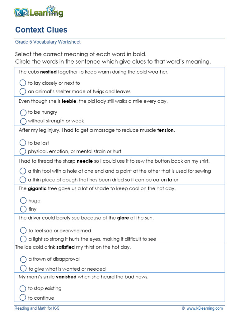 Grade 5 Words Context Clues 1 | PDF