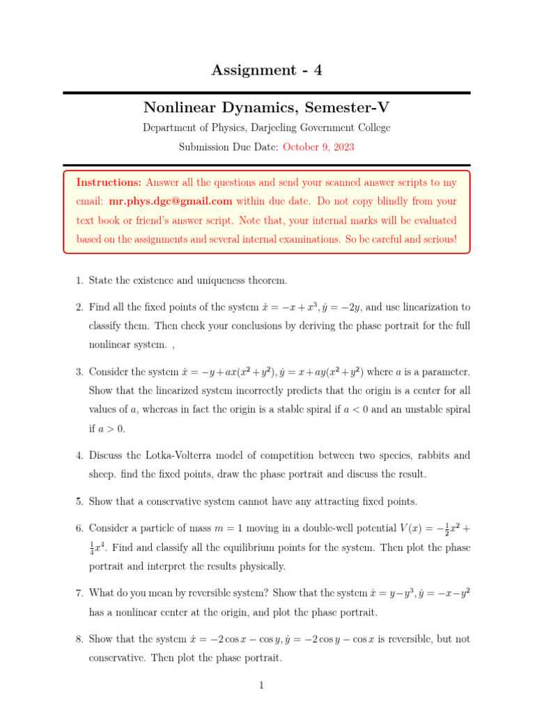 Assignment 4 V NLD | PDF | Physics | Mechanical Engineering