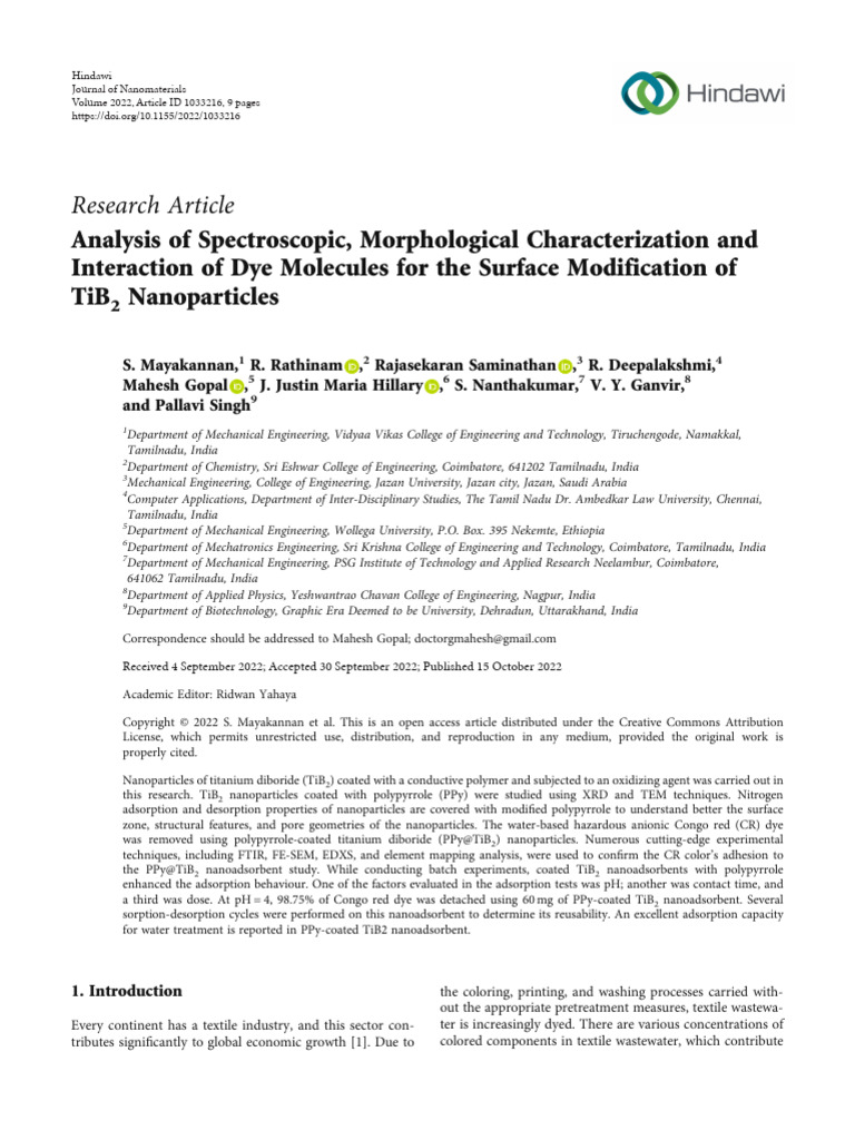 Analysis of Spectroscopic, Morphological Characterization and | PDF ...