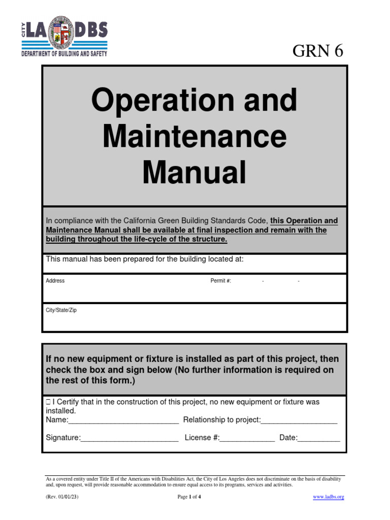 GRN 6 Residential O and M Manual 01.01.23 | PDF | Americans With ...