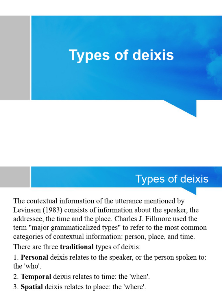 Types of Deixis | PDF | Grammar | Human Communication