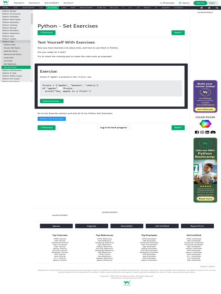 Python - Set Exercises | PDF