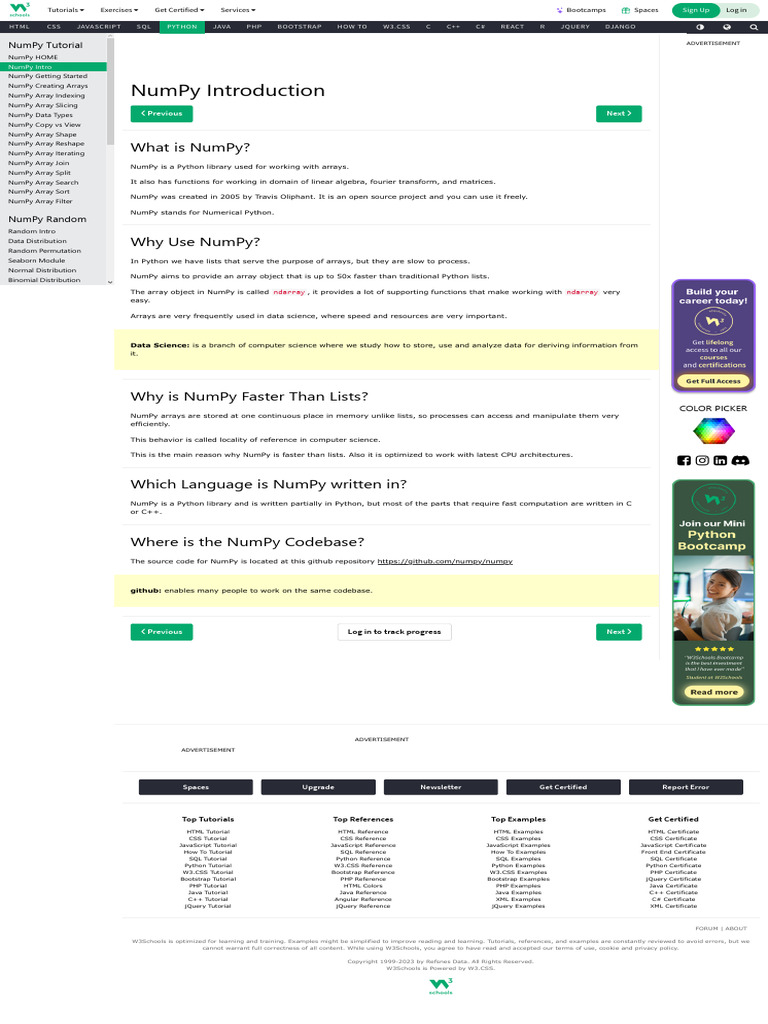 Introduction To NumPy | PDF | Java Script | Matrix (Mathematics) Introduction To NumPy | PDF | Java Script | Matrix (Mathematics)
