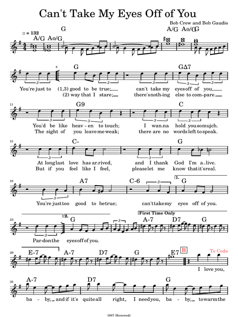 Can't Take My Eyes Off You Sheet Music | PDF