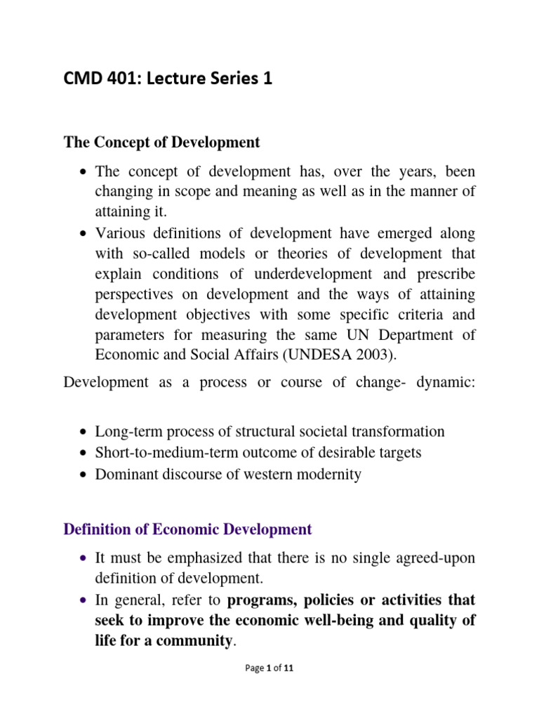 Lecture 1 notes CMD 401 Development of Society | PDF | Poverty ...