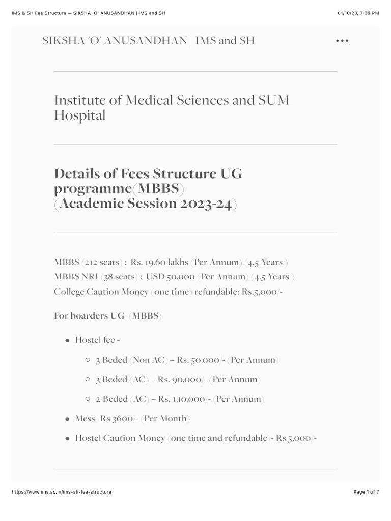 IMS & SH Fee Structure - SIKSHA 'O' ANUSANDHAN - IMS and SH | PDF | Finance & Money Management ...