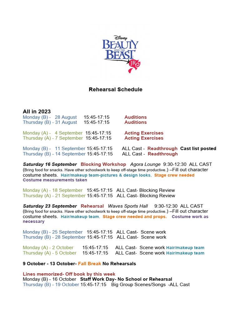 2023 Rehearsal and Performance Schedule | PDF | Performing Arts
