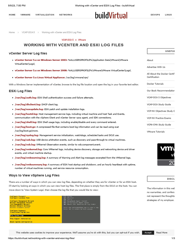 VCenter - and - ESXi - Log - Files - Buildvirtual | PDF