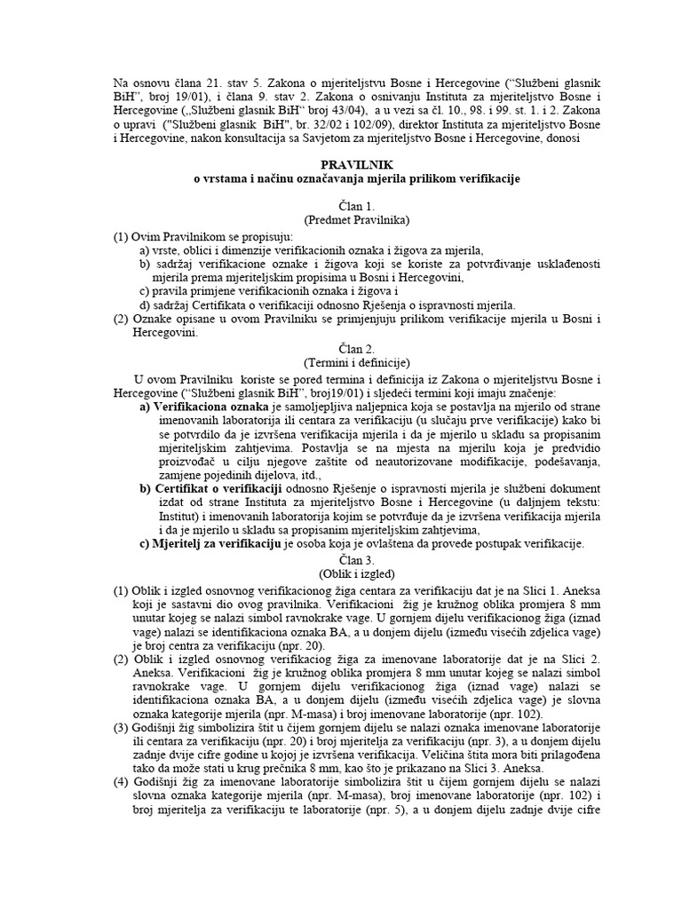 Pravilnik o Vrstama I Nacinu Oznacavanja Mjerila Prilikom Verifikacije ...
