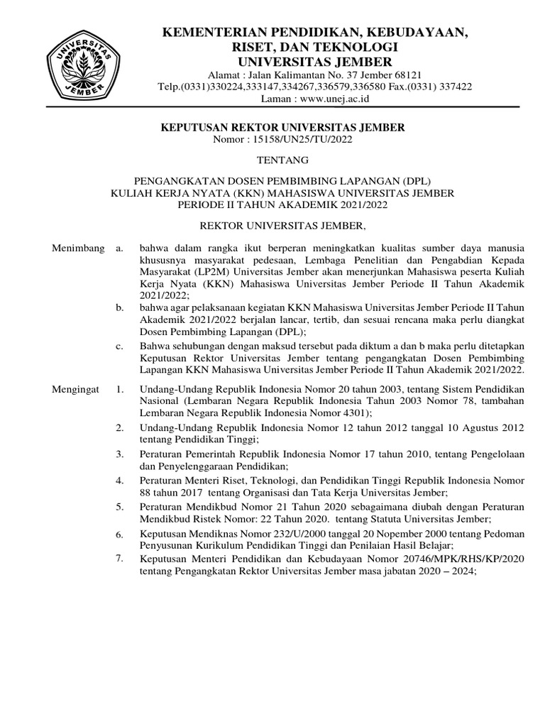 3.c SK Rektor DPL KKN PERIODE II TA 2021-2022 | PDF