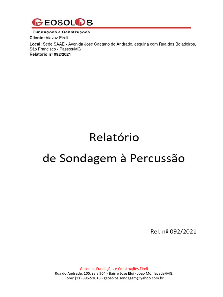 Relatório Geral 092-2021 - Viavoz (Sede Do Saae) | PDF