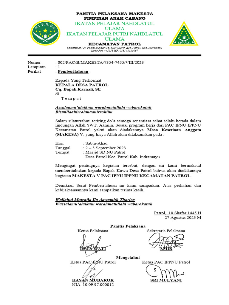 002 Surat Pemberitahuan Kuwu Patrol | PDF