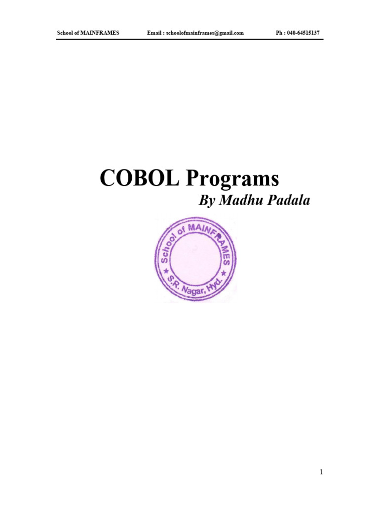 COBOL Programs: by Madhu Padala | PDF | Business | Computers