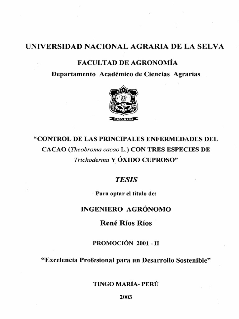 Control de Las Principales Enfermedades Del Cacao (Theobroma Cacao L ...