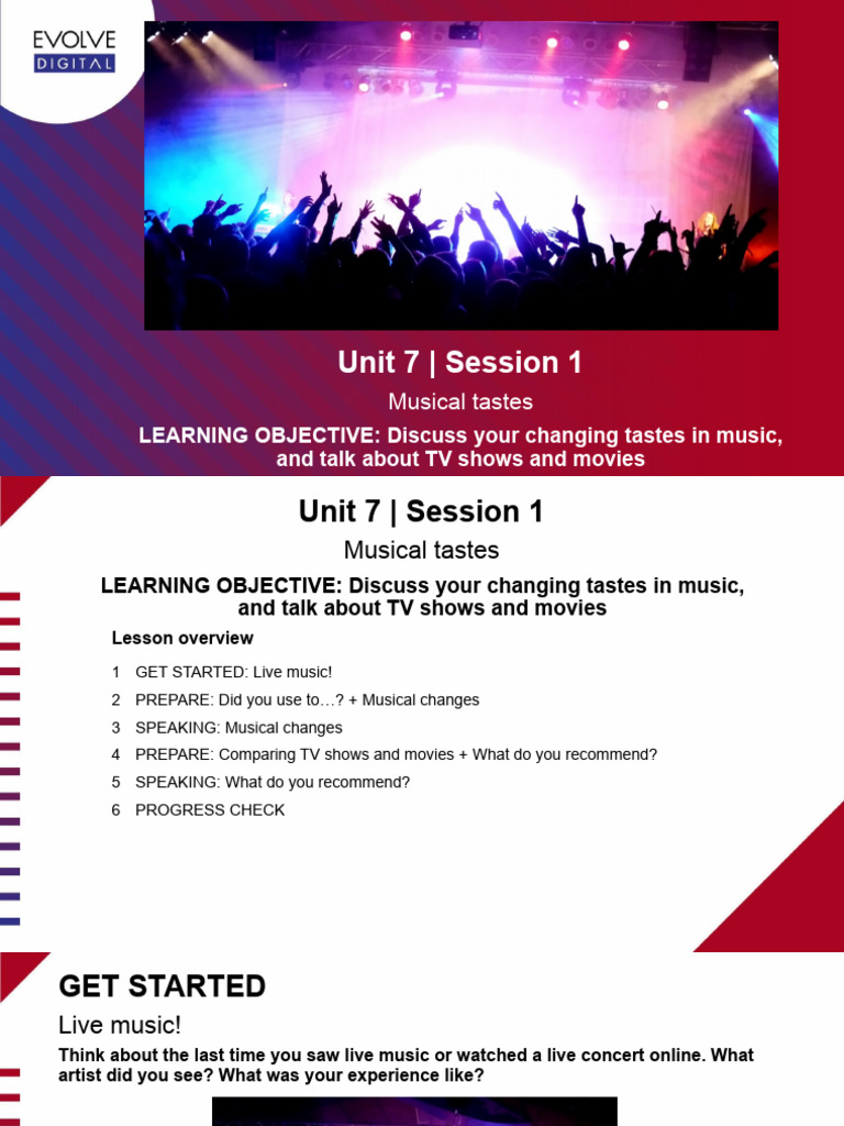 Unit 7 - Session 1: LEARNING OBJECTIVE: Discuss Your Changing Tastes in ...