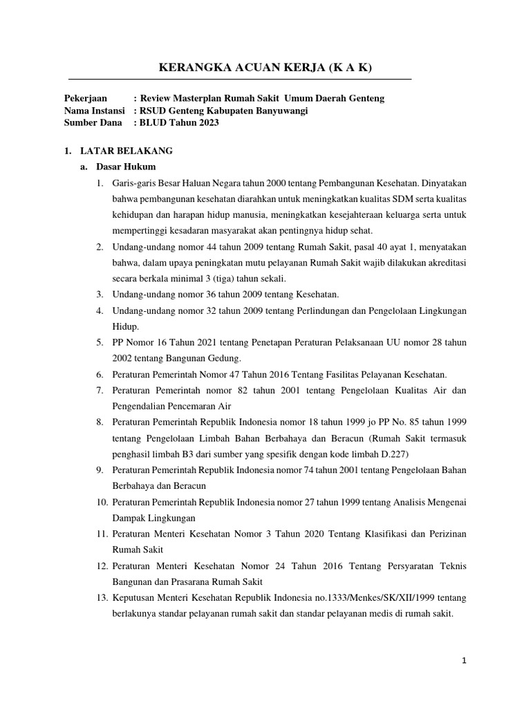 KAK Review Masterplan RSUD Genteng 2023 | PDF