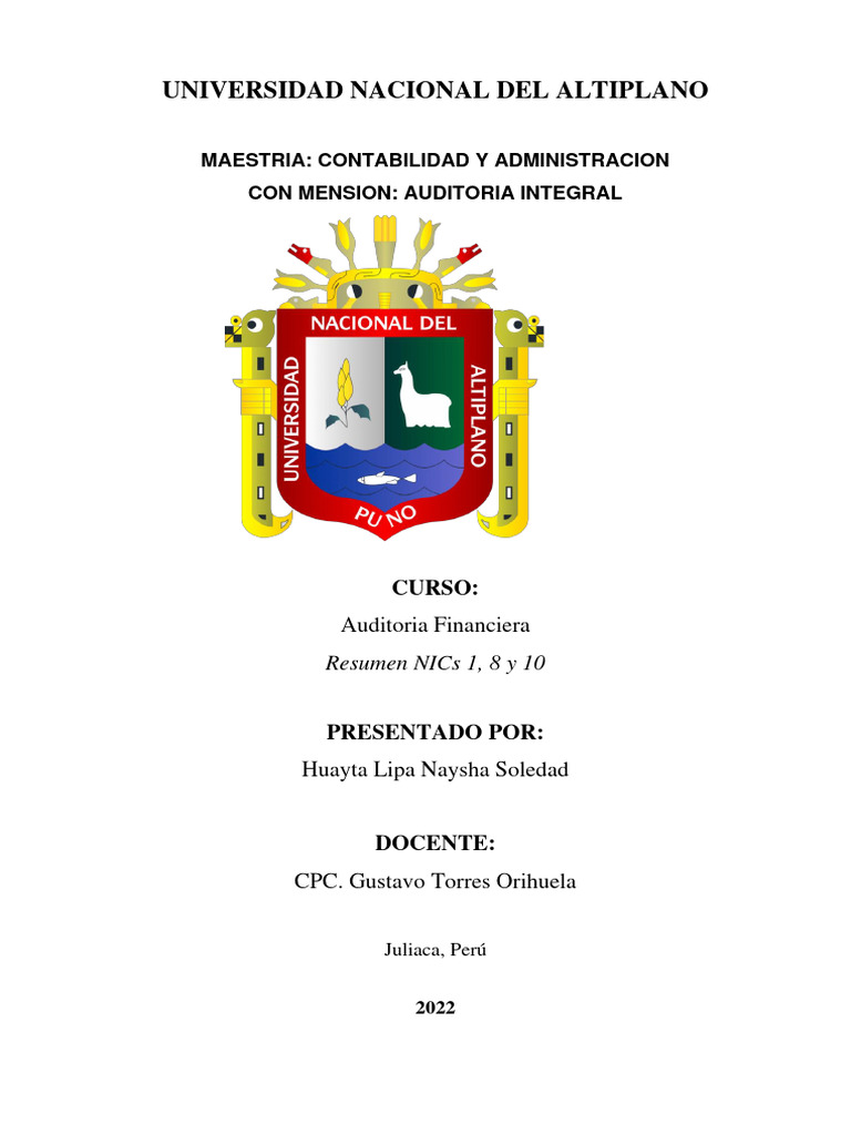 HuaytaNaysha-NICs 1, 8 Y 10 | PDF | normas internacionales de INFORMACION FINANCIERA | Contabilidad