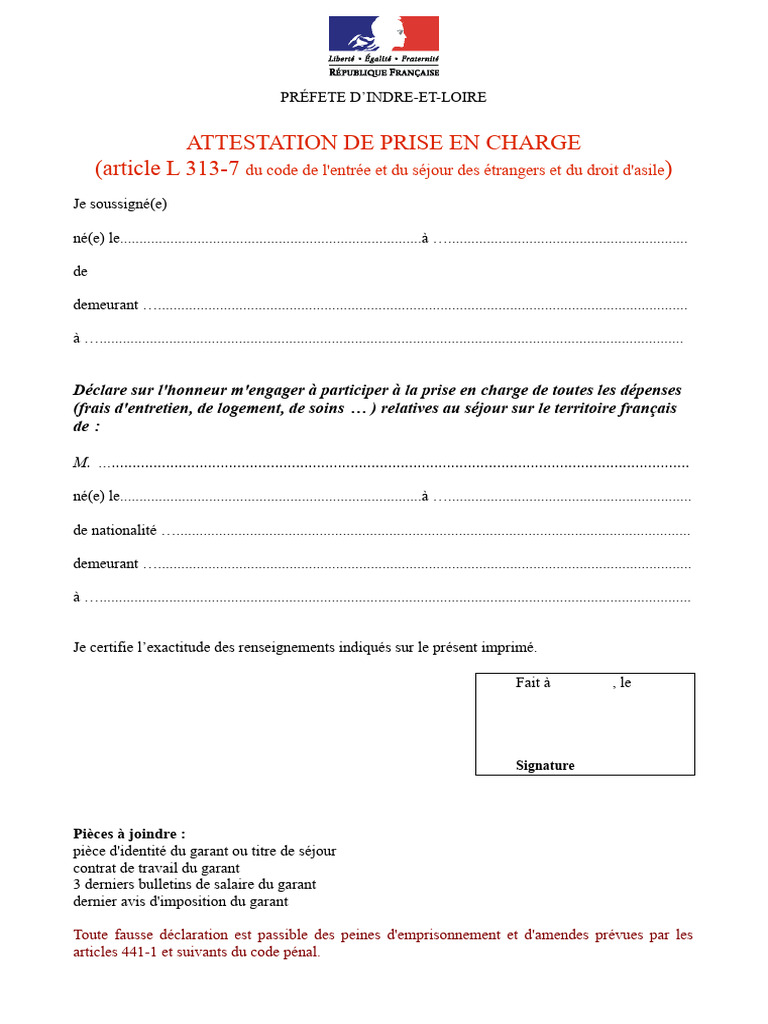 Attestation Prise en Charge Financière | PDF