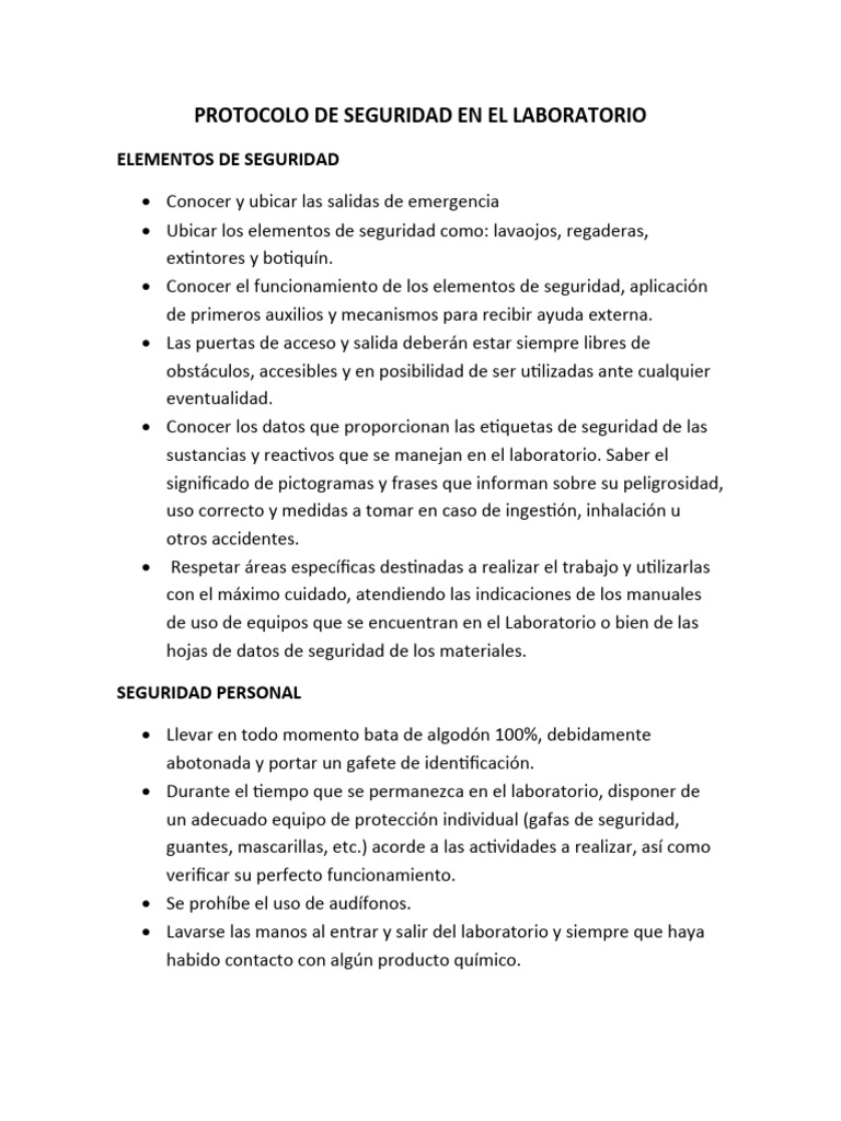 Protocolo de Seguridad en El Laboratorio | PDF