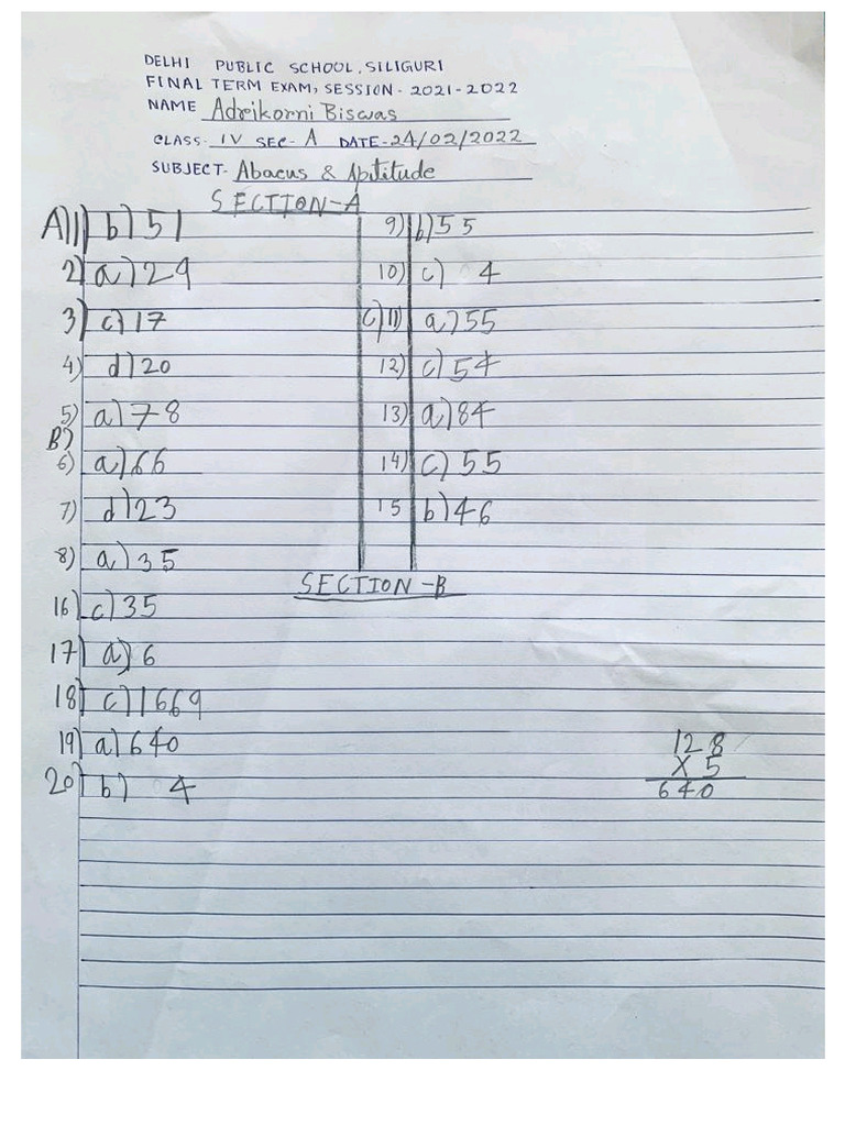 Abacus Answer Sheet | PDF