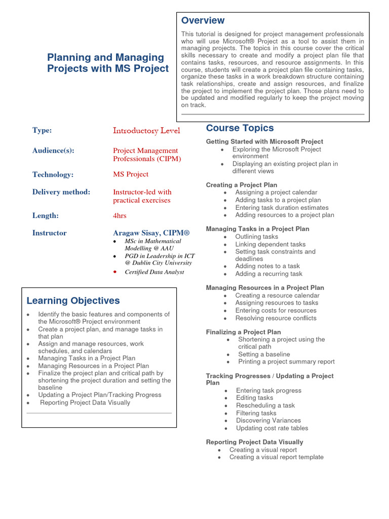 Content Microsoft Project | PDF