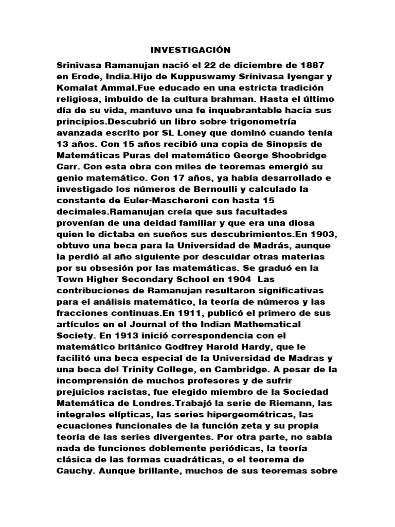 Ramanujan: Genio Matemático Indio | PDF | Religión y espiritualidad