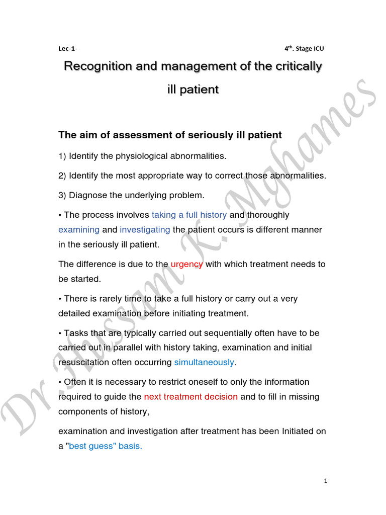 Assessment of Critically Ill Patient Lec-1 | PDF | Intensive Care ...