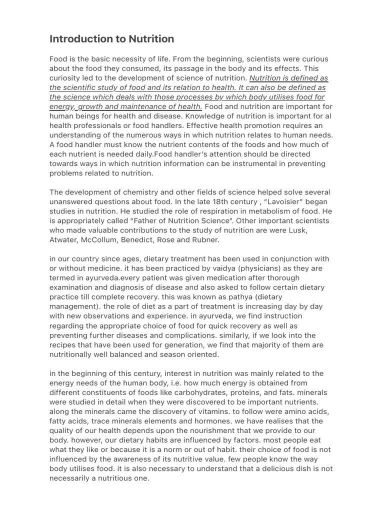 Introduction to Nutrition | PDF | Nutrients | Nutrition