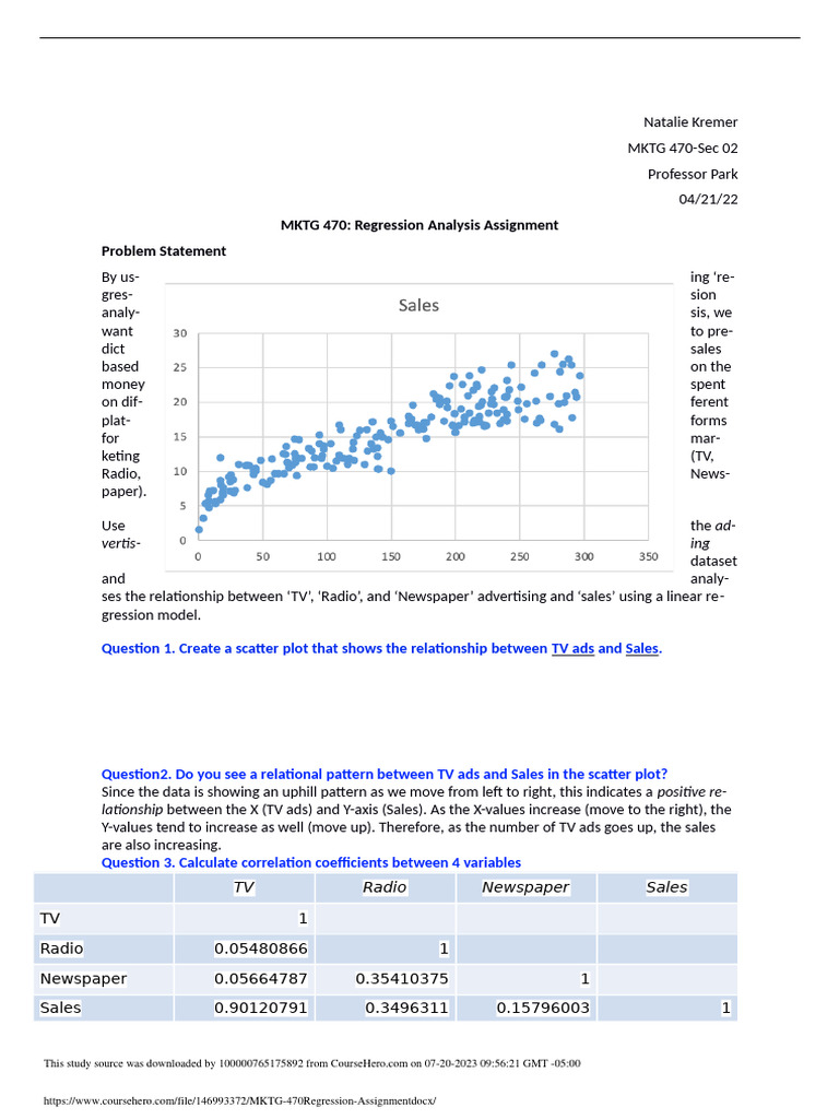 Marketing Regression Analysis | PDF | Dependent And Independent Variables | Linear Regression