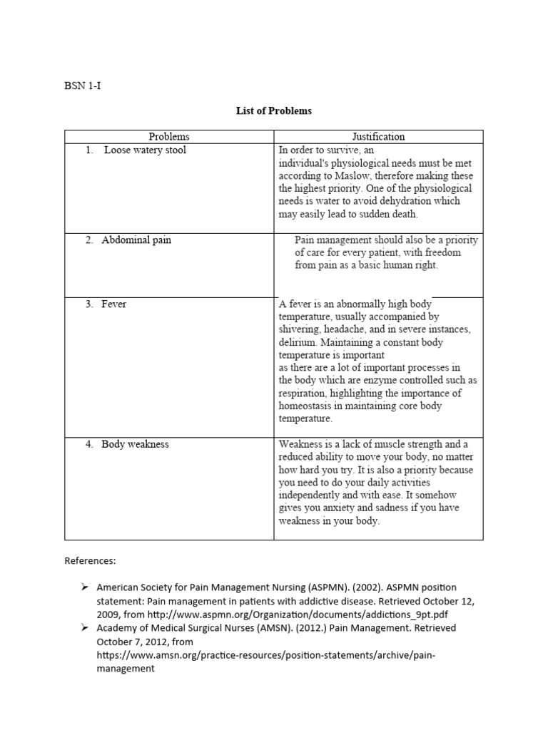 List of Problems | PDF | Pain | Fever
