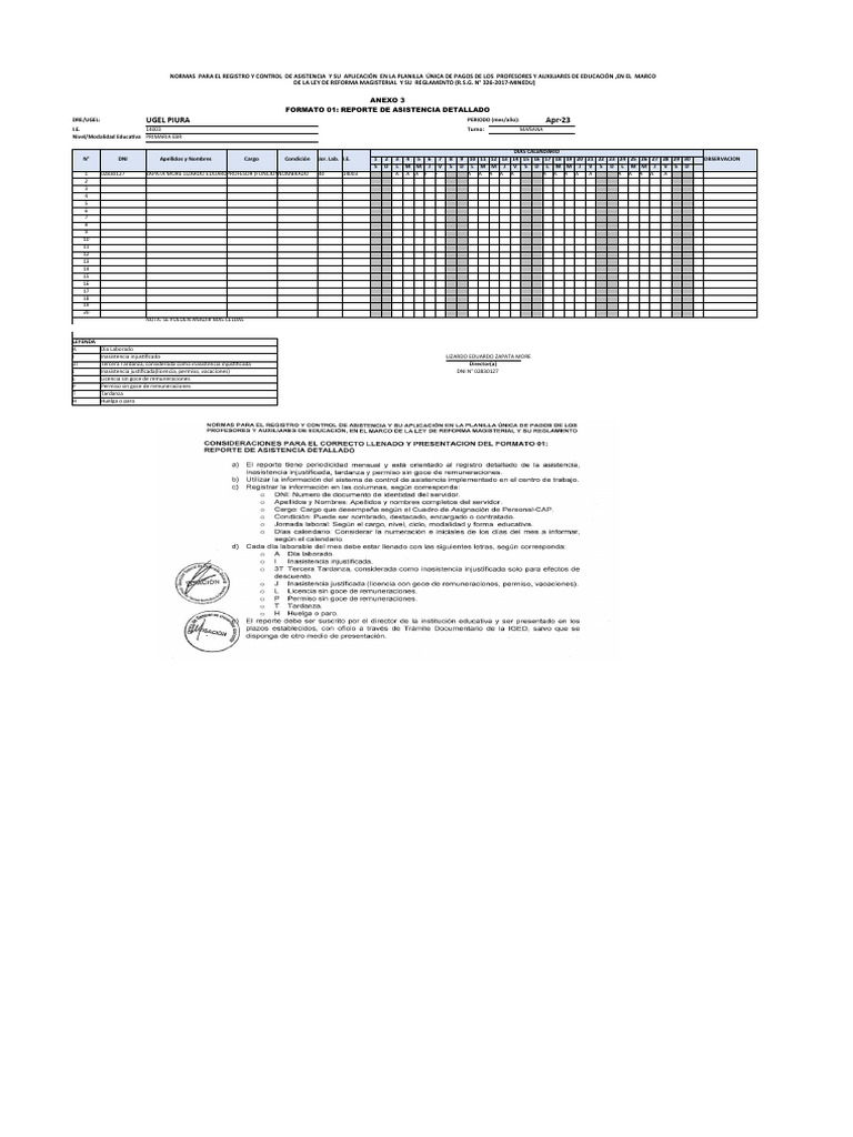 Formato Anexo 3: Reporte Asistencia Docente | PDF